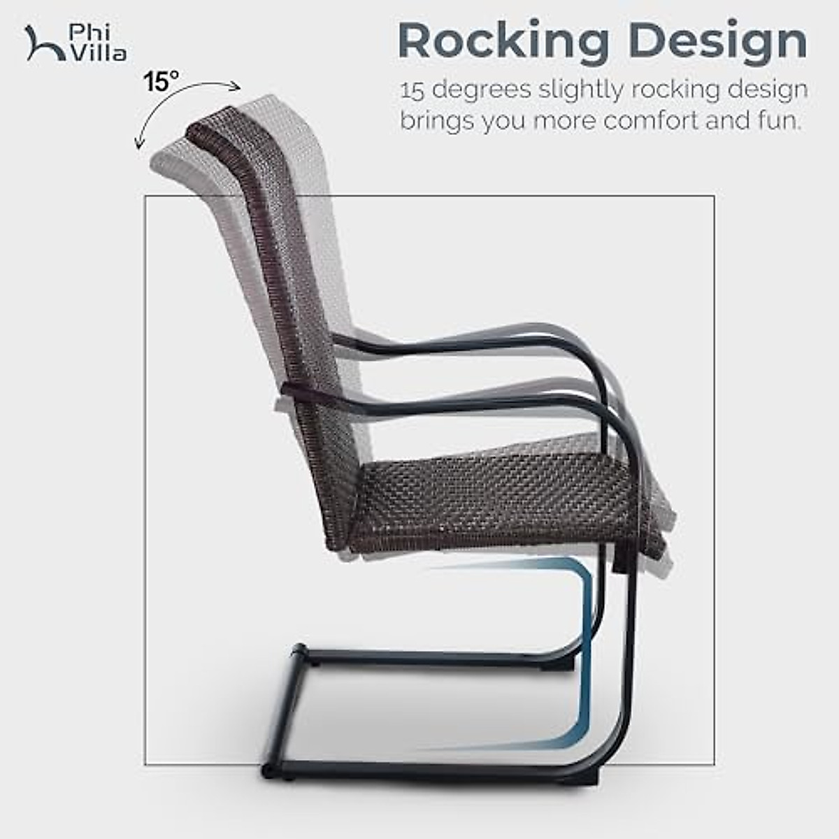 PHI VILLA Outdoor Patio C Spring Rattan Chairs Set of 2 Pieces High Back Wicker Dining Chair with Metal Frame for Patio, Deck, Porch - Brown