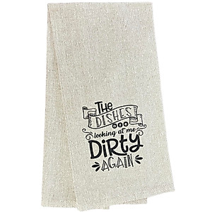 Petal Cliff Set of 2, The Dishes are Looking at me Dirty Again. Funny Flour Sack Kitchen Towels for Wedding, Baby Shower, Home Decor, Housewarming Size: 15 X 25 Inch.