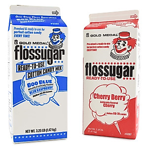 Gold Medal Cotton Candy Flossugar, Blue Raspberry and Cherry, 52 oz - 1/2 Gallon, 2 Pack