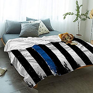 Cozy Warm Lightweight Throw Blankets, Soft Reversible Flannel Fleece Bed Throw Retro Glory Thin Blue Line American Flag Luxury Fuzzy Blankets for Adults/Girls/Kids/Boys/Dogs/Couch, 40"W x 50"L