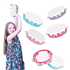 The Dreidel Company Tambourines for Kids Hand Held, 5.5" Inch, Assorted Colors, Ring Metal Jingles Percussion Musical Educational Hand Instrument, Party Kids Games (3-Pack)