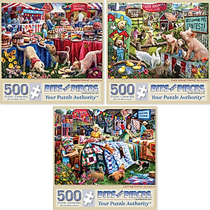 Bits and Pieces – Value Set of Three 500 Piece Jigsaw Puzzles for Adults – Desserts, Farm Animal, Quilting Festival Jigsaw Puzzles by Artist Larry Jones, Completed Puzzle Size: 18" x 24"
