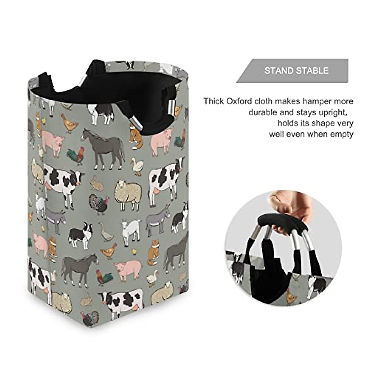 xigua Farm Animals Pattern Laundry Basket Waterproof Clothes Hamper Collapsible Durable Dirty Clothes Large Storage Laundry Organizer
