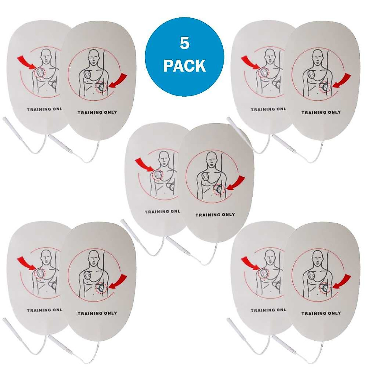 WNL Products AED Trainer Pads - 5 Pack Replacement Practi-Trainer Electrode Pads XFTAP Compatible with WL120ES10 and WL220ES0 Practi-Trainers (Adult Pads)