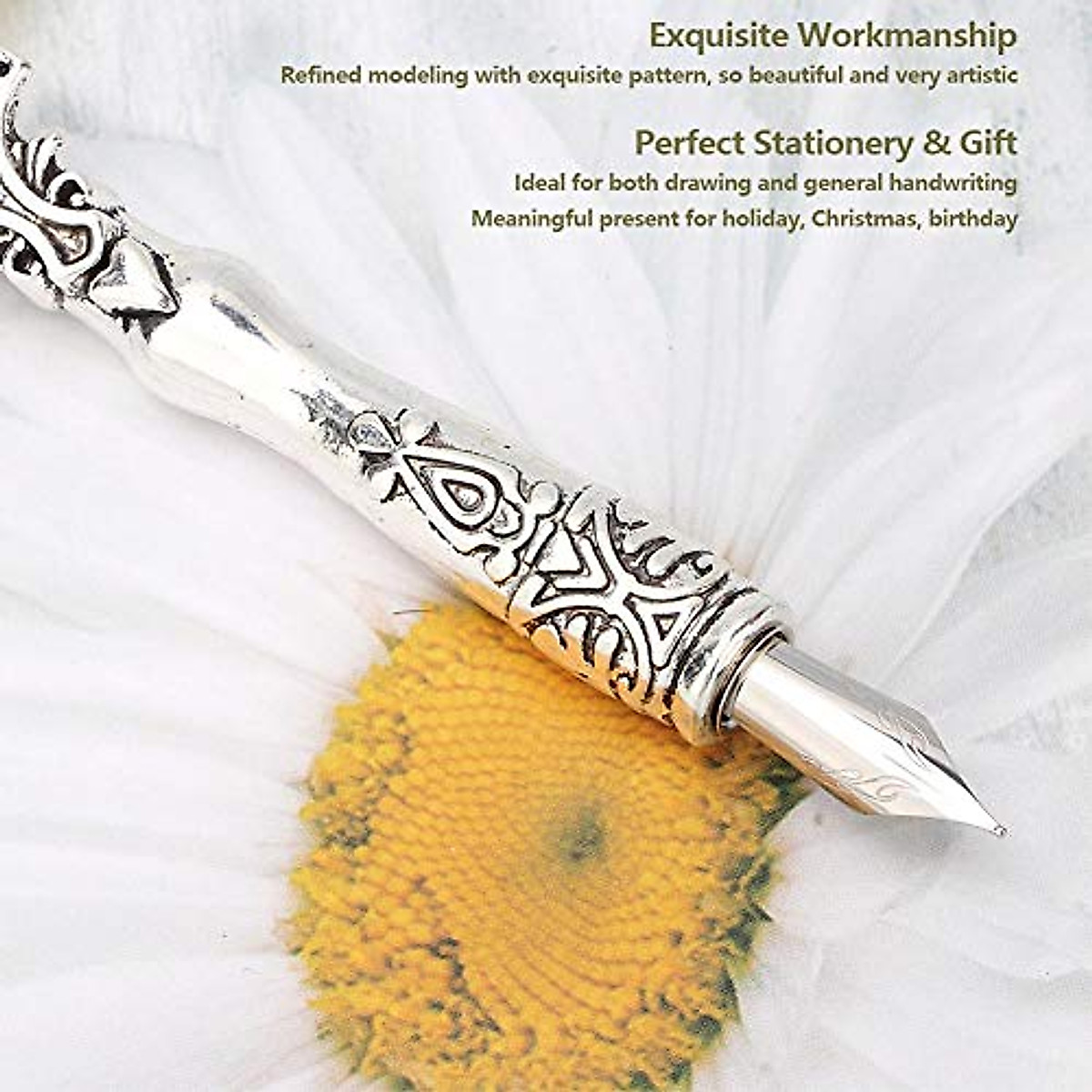 Vikye Quill Pen, English Calligraphy Retro Feather Quill Dip Pen Fountain Pen Sign Pen Set Stationery Gift (White)