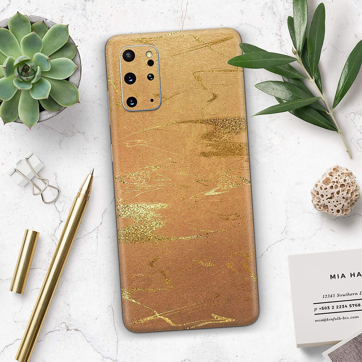 DesignSkinz Molten Gold Digital Foil Swirl V8 Protective Vinyl Decal Wrap Skin Cover Compatible with The Samsung Galaxy S20 (Screen Trim & Back Glass Skin)