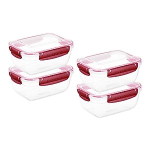 Superio Plastic Food Storage Containers with Airtight Lids, 4 Pack- 48 Oz, BPA Free, Leakproof, Stackable, Microwave, Dishwasher, Freezer Safe, Red