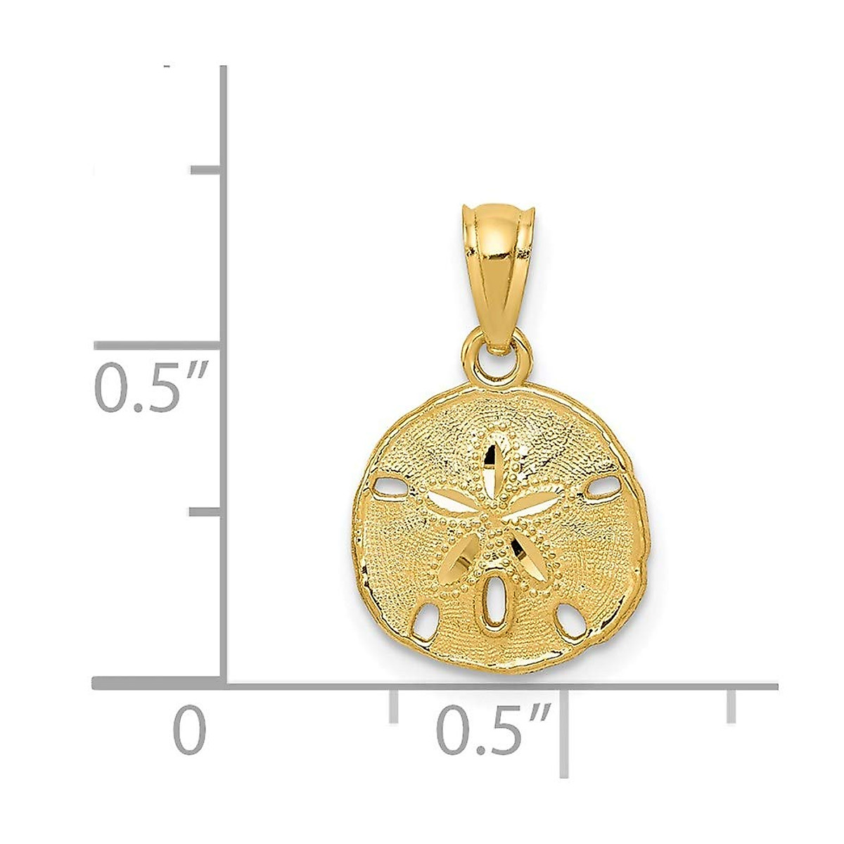 14K Gold Polished and Textured Sand Dollar Pendant 17mm 11mm style YC1252