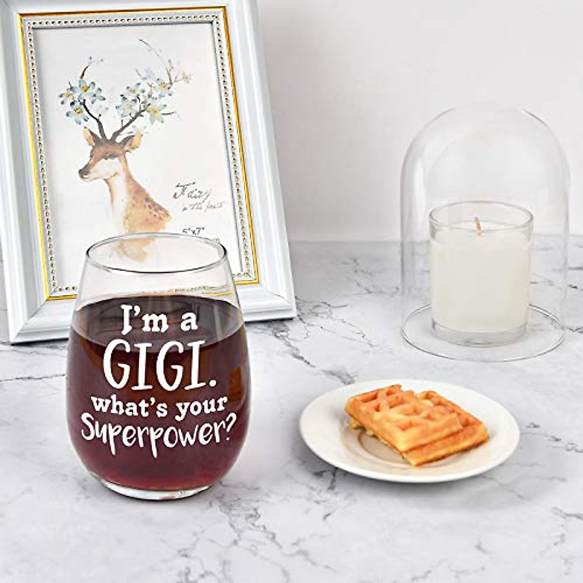 I'm A Gigi What's Your Superpower Wine Glass, Stemless Wine Glass 15Oz for Grandma, New Grandma, Grandma to be - Unique Idea for Birthday, Christmas, Mother's Day