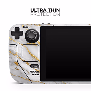 Design Skinz - Compatible with Steam Deck - Skin Decal Protective Scratch-Resistant Removable Vinyl Wrap Cover - Marble & Digital Gold Foil V4