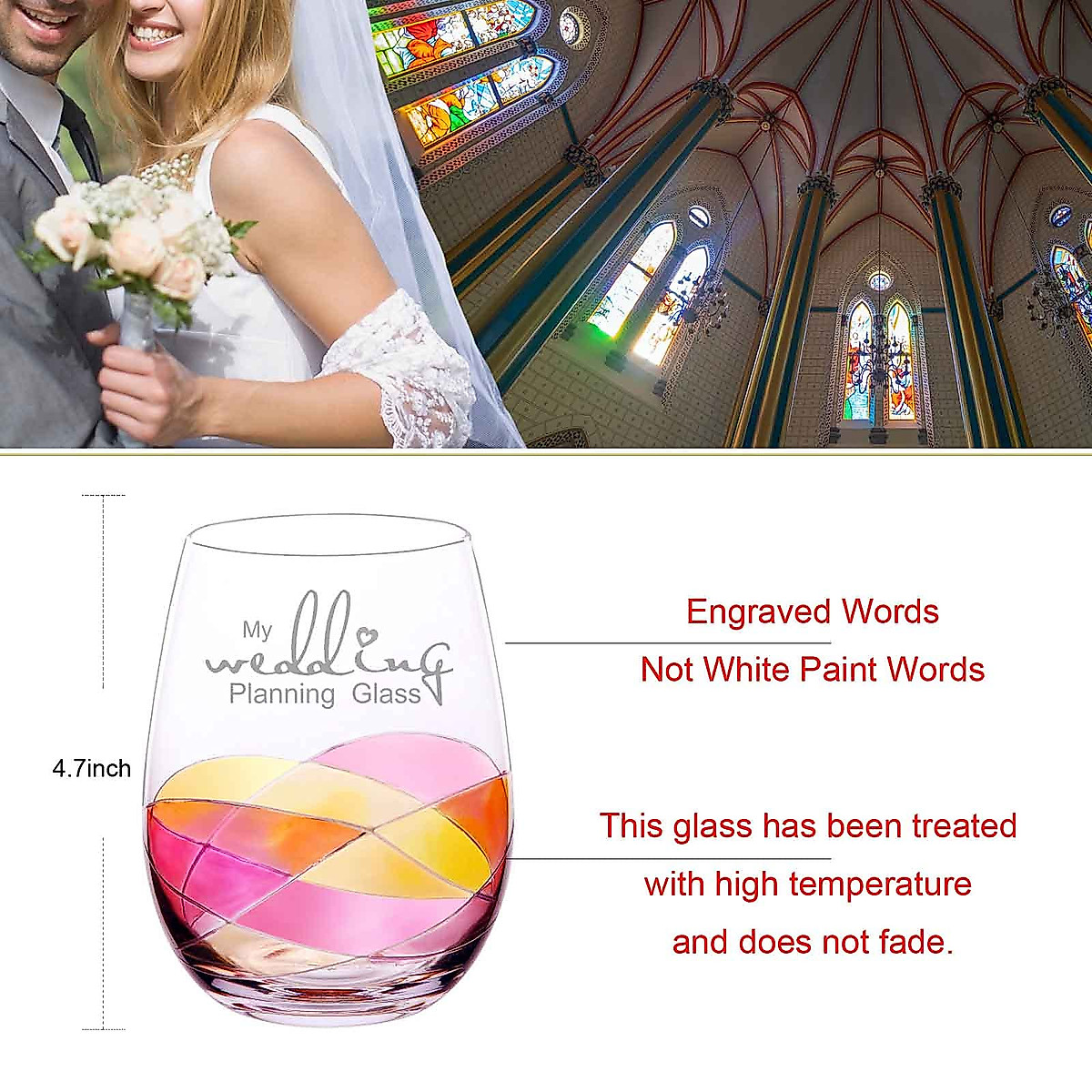La Diffy Wedding Gifts Engagement Gift for Couple Women-Bride to be Gifts for her-Fiance Wedding Planning Stemless Wine Glass Gifts for Bride and Groom-Hand Painted Laser Engraved 19 OZ
