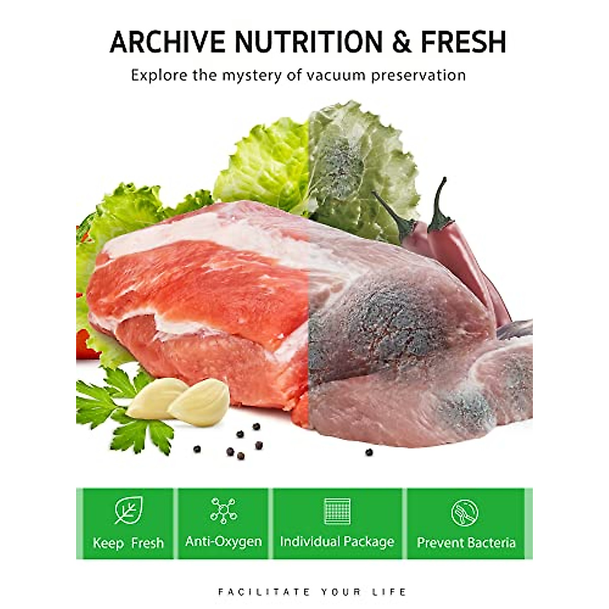 Syntus 8" x 150' Food Vacuum Seal Roll Keeper with Cutter Dispenser, Commercial Grade Vacuum Sealer Bag Rolls, Food Vac Bags, Ideal for Storage, Meal Prep and Sous Vide