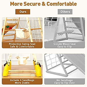 FUNLIO 7-in-1 Wood Indoor Playground for Toddlers 2-5, Montessori Climbing Toys with Solid Pine Wood, Indoor Jungle Gym for Kids with Swing/Slide/Climbing Rock/Net/Ladder/Monkey Bars/Gymnastic Rings