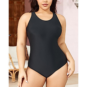 Tempt Me Black Women Athletic One Piece Swimsuits Sporty Racerback Bathing Suits Full Coverage Modest Swimwear M