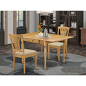 HomeStock Baroque Bonanza 3Pc Dining Table Set for 2 Offers A Dinette Table and 2 Kitchen Chairs with Linen Fabic Seat, Drop Leaf Table with Slat Back Chairs, Oak Finish