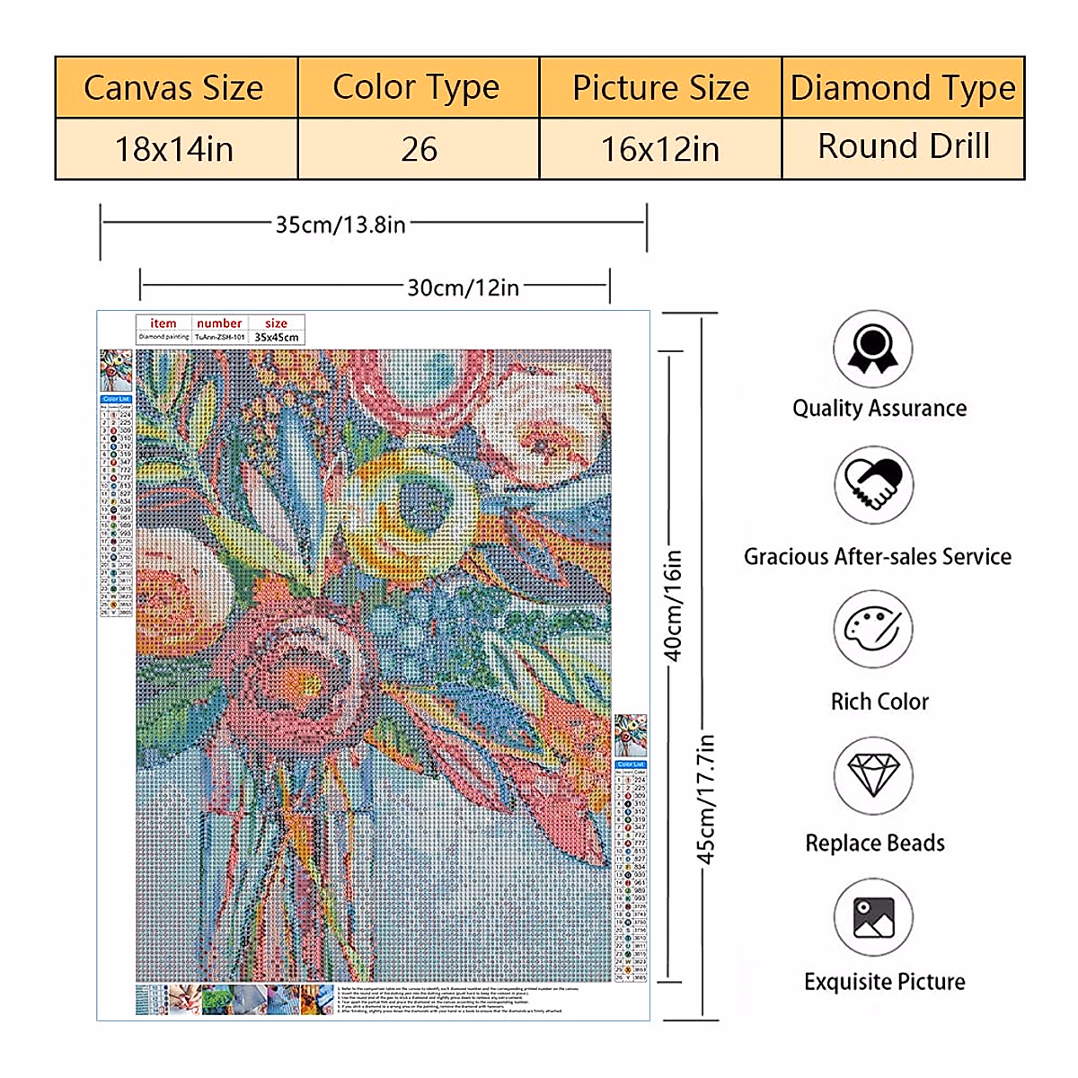 TISHIRON 5D Diamond Art Painting Abstract Flowers DIY Diamond Kits for Adults Kids Round Full Drill Diamond Art Kits Floral Picture Gem Art Crystal Painting Arts and Crafts for Beginners Kids 12"x16"