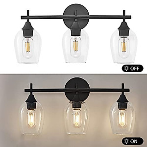 XGFOURSEVEN 3-Light Black Bathroom Lighting Fixture, Vintage Vanity Light with Clear Glass Shade,Modern Wall Lamp for Bedroom Hallway Living Room (Black, 3-Light)