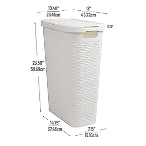 Mind Reader 40 Liter Slim Laundry Basket, Laundry Hamper with Cutout Handles, Washing Bin, Dirty Clothes Storage, Bathroom, Bedroom, Closet, White