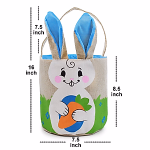 JOYIN 2 Pcs Easter Bunny Basket Set for Easter Eggs Hunt, Burlap Egg Tote Gift for Kids, Party Favor