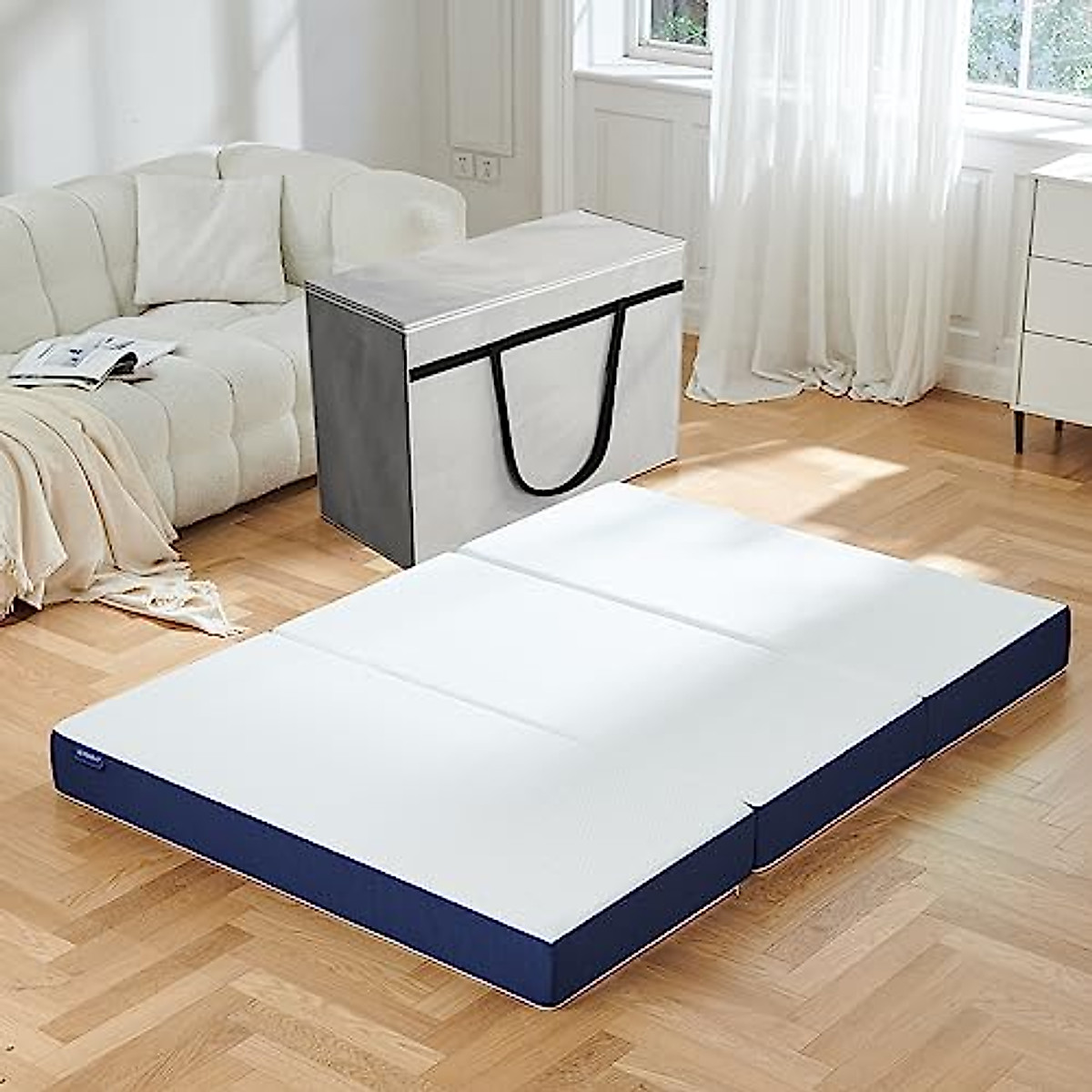 Molblly Folding Mattress with Storage Bag, 6 inch Memory Foam Tri Folding Mattress, Portable Trifold Mattress with Breathable & Washable Cover, Full Size - 52"x 73"x 6"