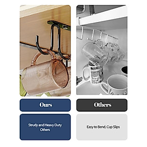 Luckinow Mug Hooks Under Cabinet 3 Pack, Coffee Cup Hooks for Hanging Under Shelf, Mug Organizer Rack with 12 Hooks for Displaying Mugs, Coffee Cups and Kitchen Utensils, Black