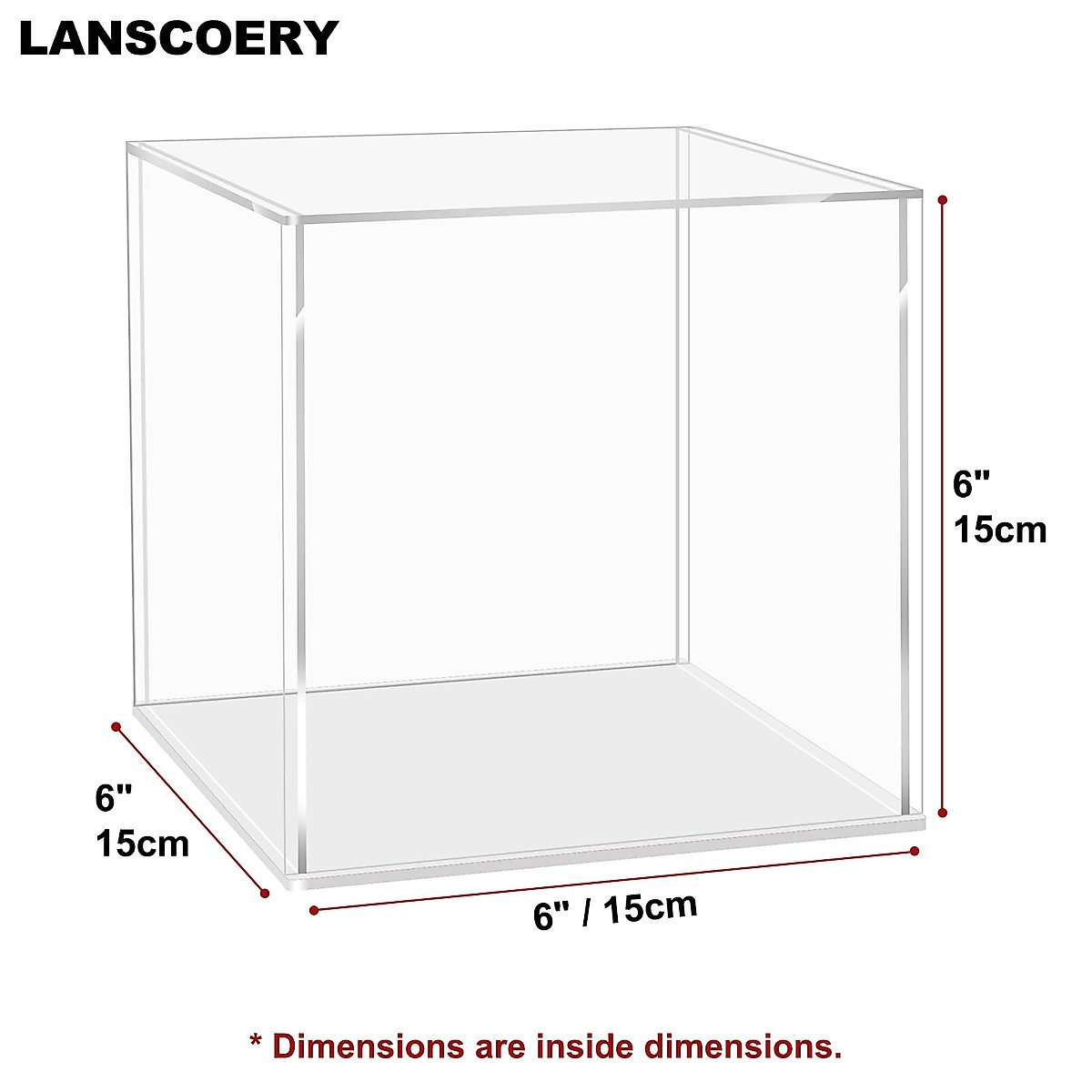 LANSCOERY Acrylic Display Case, Assemble Showcase Display Box for Collectibles, with Dustproof & Seamless Display Design, 6x6x6inch White Base