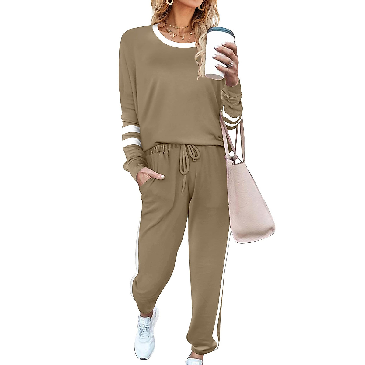 Aloodor Women's athletic clothing sets long Sleeve Tops and Sweatpants Sets X-Small