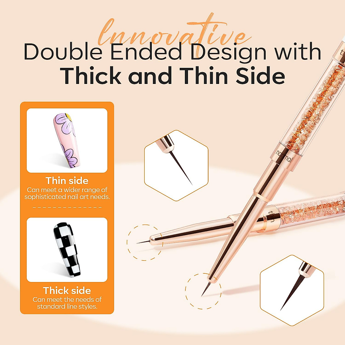 modelones Nail Art Brushes, Super Fine Liner Nail Brush Kit Sizes 7/11/15/20mm for Gel Polish Thin Lines, Precise Details, Fine Drawing Painting Design Acrylic Rhinestone Handle Salon & DIY Use