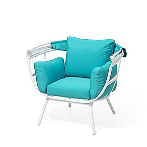 Pellebant Egg Chair with Folding Canopy, Aluminum Lounge Chair with 4 Soft Deep Cushion, Indoor Outdoor Lounger for Patio, Backyard, Living Room, 265lb Capacity Blue