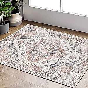 jinchan Area Rug 2x3 Entryway Rug Persian Rug Vintage Foldable Thin Rug Chenille Orange Blue Floral Print Accent Rug Retro Indoor Door Mat Non Slip Carpet Kitchen Living Room Bedroom Dining Room