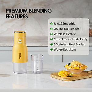 TER Shaved Ice Machine & Juice Blender 2 in 1, Snow Cone Machine Ice Shaver Machine, Portable Blender for Shakes and Smoothies, Cordless Electric, Rechargeable, BPA Free, Yellow