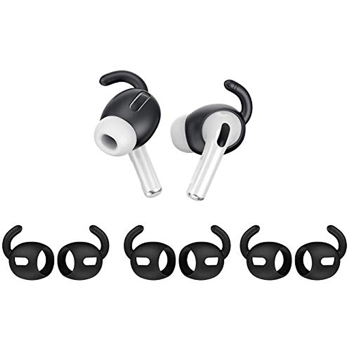 Zotech 3 Pairs AirPods Pro 1st & 2nd Gen Ear Hooks Secure Anti Slip Covers (Black)