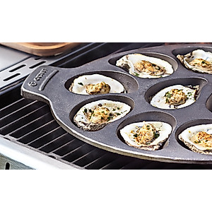 Outset 76225 Cast Iron Oyster Grill Pan, 12 Cavities, Black