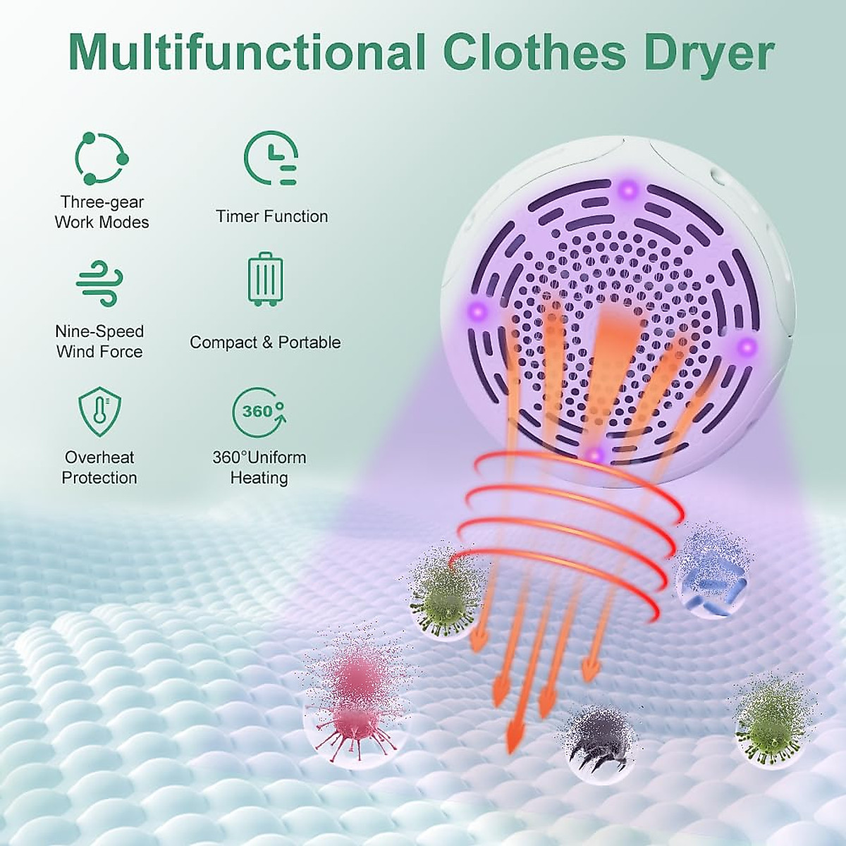 Portable Clothes Dryer Electric Multifunctional Clothe Dryer Heated Foldable Drying Rack Airer with Timer UV Sterilization Compact Clothes Dryer Machine for Apartments RV Travel