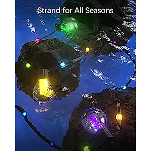 Flacchi 50Ft RGBw Smart String Lights Outdoor with Rope Fairy, Bluetooth APP & Remote Control, Color Changing Dimmable G40 Patio Lights for Balcony, Backyard, Party, Bistro, Holidays