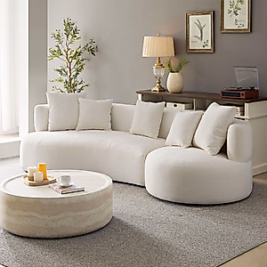 WILLIAMSPACE 110.24" Modern Curved Sofa Couch with 360° Swivel Chair, Luxury Upholstery Cloud Curved Sofa 4 Seat Cream Curved Couch with 5 Throw Pillows for Living Room Apartment, Right-Facing (Beige)