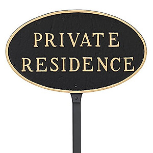Montague Metal Products 6 x 10-Inch Oval "Private Residence" Plaque with 23-Inch Lawn Stake, Black/Gold