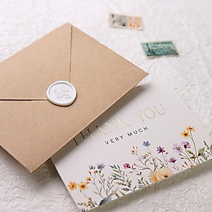 Liheheca Wildflower Thank You Cards with Envelopes,24 Pack Bulk,4x6 Inch,Kraft Envelopes,Wax Seal Stickers,Flower Greeting Cards for Baby Shower,Bridal Shower