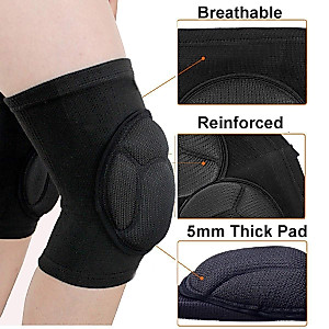Sponge Cushioned Knee Support Pad 1 Pair Crush proof Sport Kneecap Brace Elastic Sleeve Fitness Bike Basketball MMA Boxing Ski Knee Injury Protector Guard - Pain- relief, Warm-up