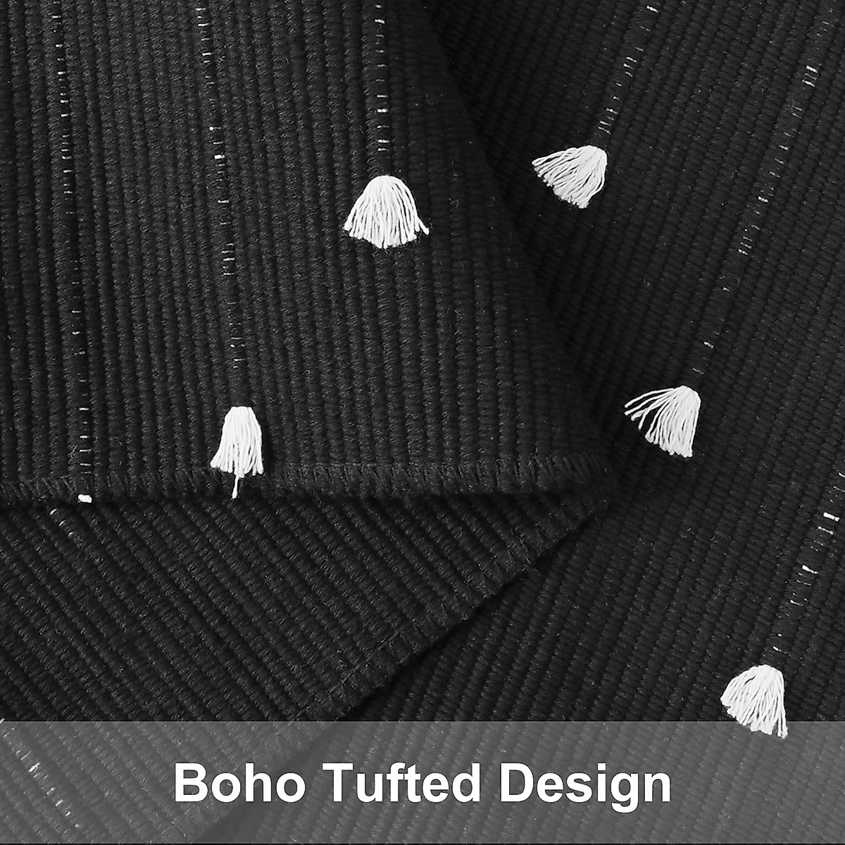 LIVEBOX Boho Area Rug 8' x 10' Black Living Room Rug Washable Moroccan Cotton Rugs for Bedroom, Large Thin Carpet Indoor Outdoor Floor Rug for Dining Room Home Office