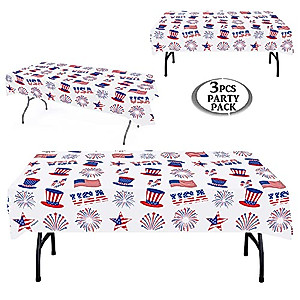 AnapoliZ 4th of July Plastic Tablecloth | 3 Pcs Pack (54” Inch Wide x 102” Inch Long) | Rectangular Independence Day Table Cover, Patriotic Party Table Decoration | American Celebration Tablecover