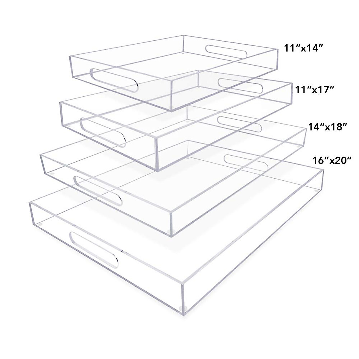 Isaac Jacobs Clear Acrylic Serving Tray (11x17) with Cutout Handles, Spill-Proof, Stackable Organizer, Space-Saver, Food & Drinks Server, Indoors/Outdoors, Lucite Storage Décor & More