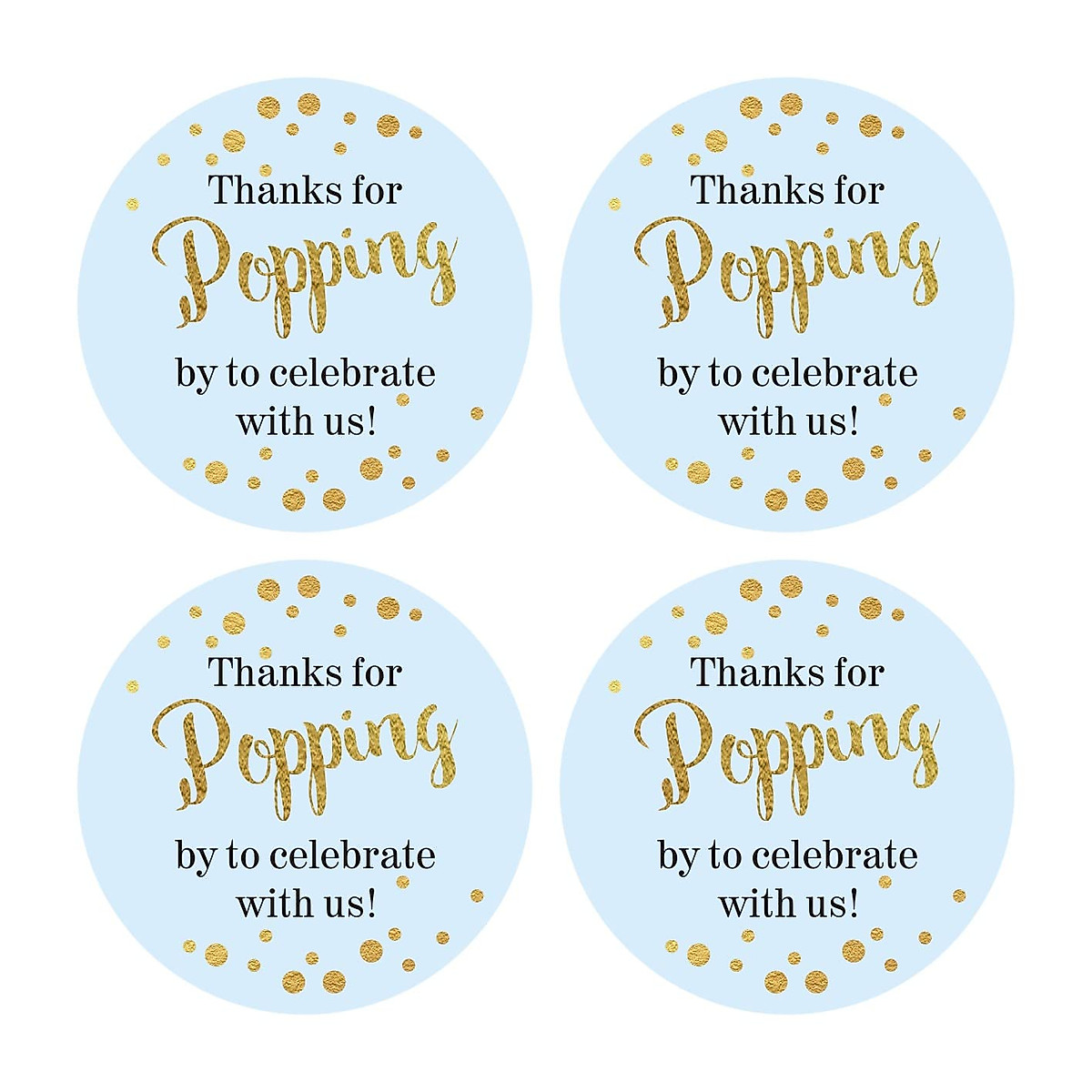 50 Count 2" Round Thanks for Popping by Stickers Candy Popcorn Favor Stickers for Baby Shower Party Decoration (Blue)