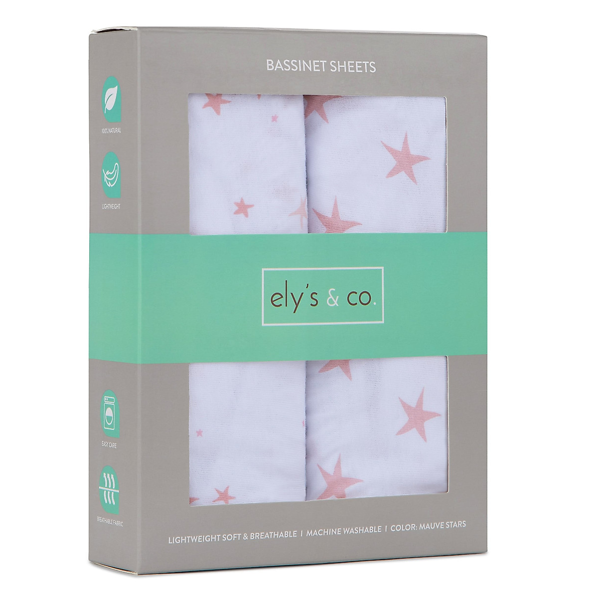 Ely's & Co. Bassinet Sheet 100% Jersey Cotton 2 Pack for Baby Girl-Dusty Rose and Mauve Pink Stars
