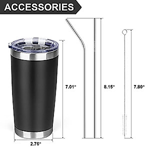 MEZMUT 20oz Insulated Tumblers with Lids and Straws Stainless Steel Coffee Tumbler Cup Double Wall Vacuum Travel Coffee Mugs for Home, Office, Outdoor(Black,1 Pack)