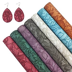 SHUANGART 7 Pcs Embossed Faux Leather Sheets for Earrings Purses Making, 8.2" X 11.8" with Embossed Textured Synthetic Fabric Sheets for DIY Bows Wallet Sewing Crafts (Flower)