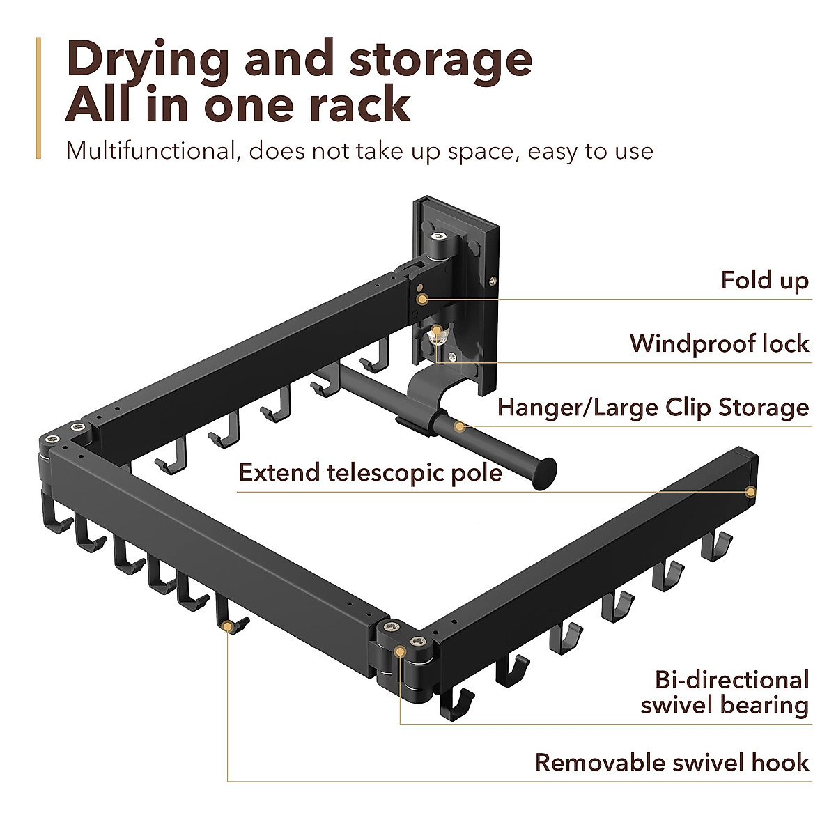 ZdwCyl Wall Mounted Clothes Hanger,Clothes Drying Rack,Laundry Drying Rack,Drying Rack Clothing,Laundry Hanger Rack,Retractable Dryer Racks,Collapsible, Aluminum,can be Fold Upward & Left & Right