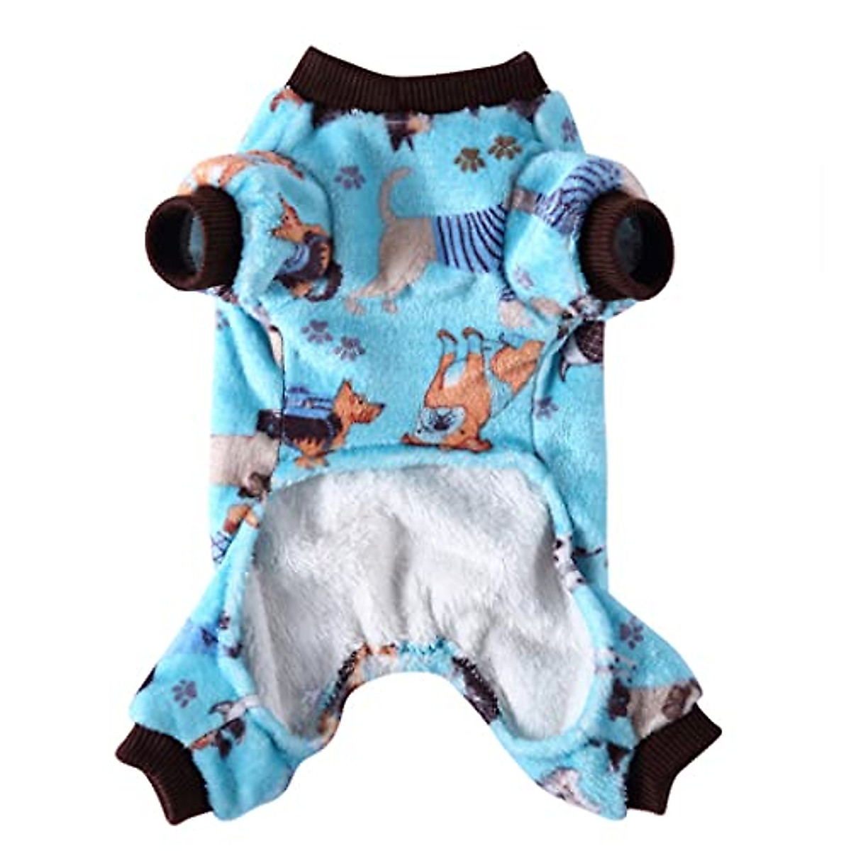Ornaous Fleece Small Dog Cat Pajamas Shirt，Cute Blue Pet Onesie Pajamas Puppy Footie Jumpsuit Warm Clothes（L Size）