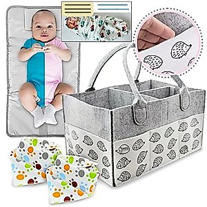 Kuul-Diaper Caddy Organizer-FREE CHANGING PAD MAT & BIBS-Compartments Inserts-Baby Boy Or Baby Girl-Cot, Crib, Pram, Car-Large Diaper Stackers & Caddies-Diaper Changing-Baby Shower Gift-Portable Non Rope Basket -Newborn Essentials Must Haves For Changing