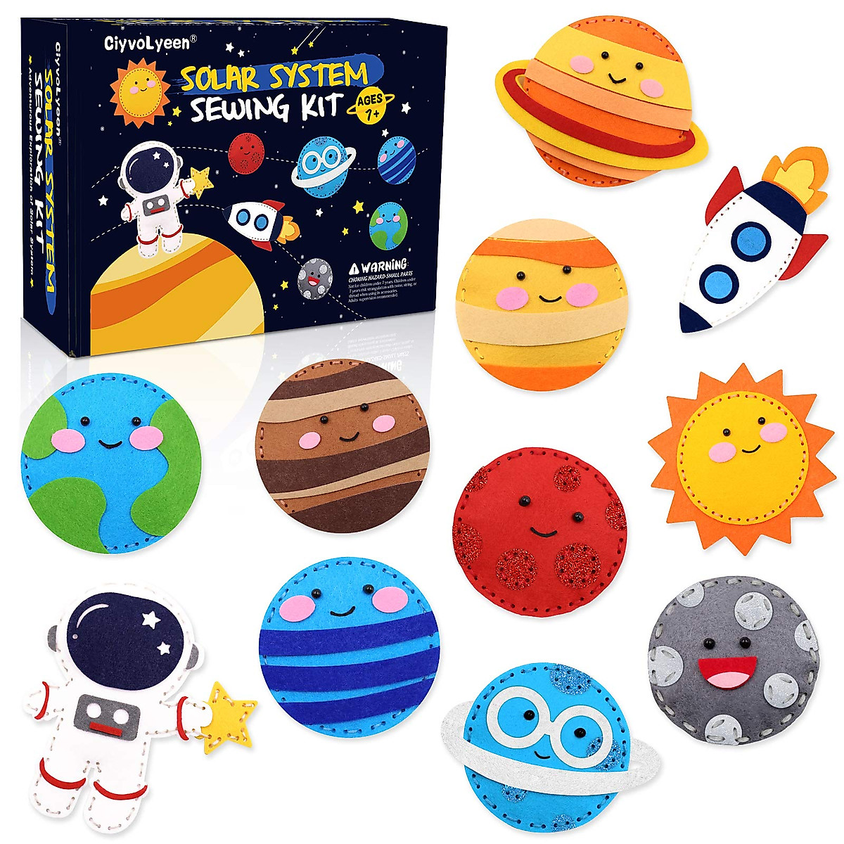 CiyvoLyeen Space Sewing Kit for Kids Solar System DIY Activity Kids Felt Craft Supplies for 7 8 9 10 11 12 Girls and Boys Educational Beginners Sewing Set of 11